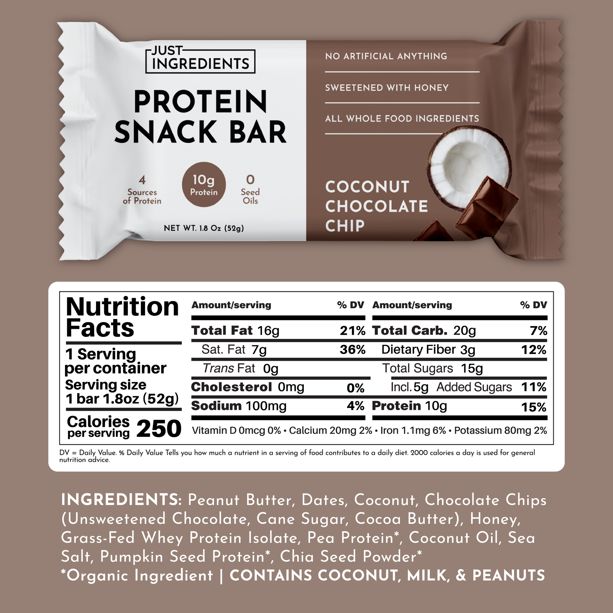 Protein Snack Bar - Coconut Chocolate Chip (12-pack) – Just Ingredients