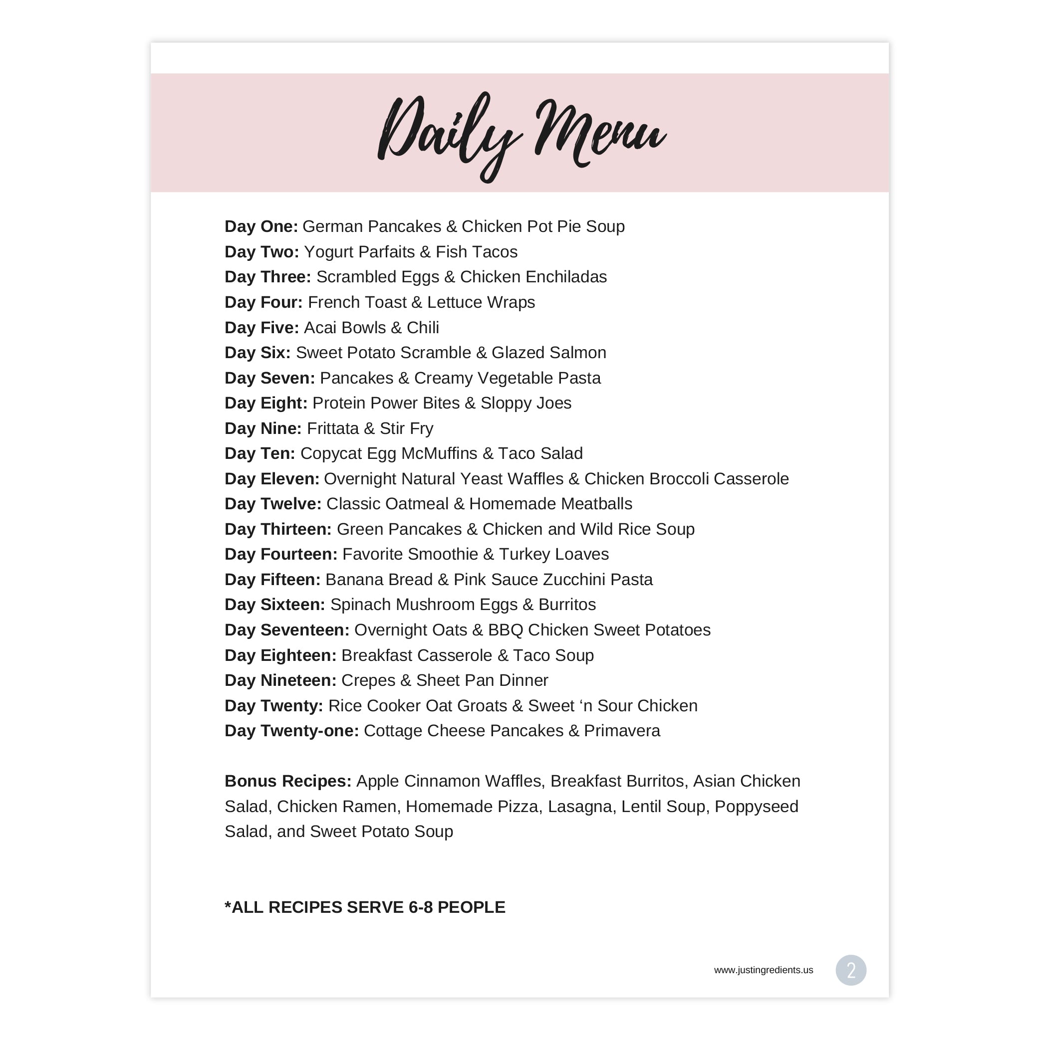 Just Ingredients Cookbook: 21 Days of Meals - Digital Download